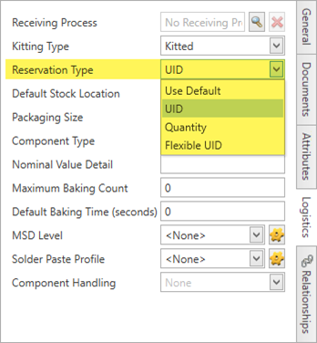 Set up a reservation type in the Part Library
