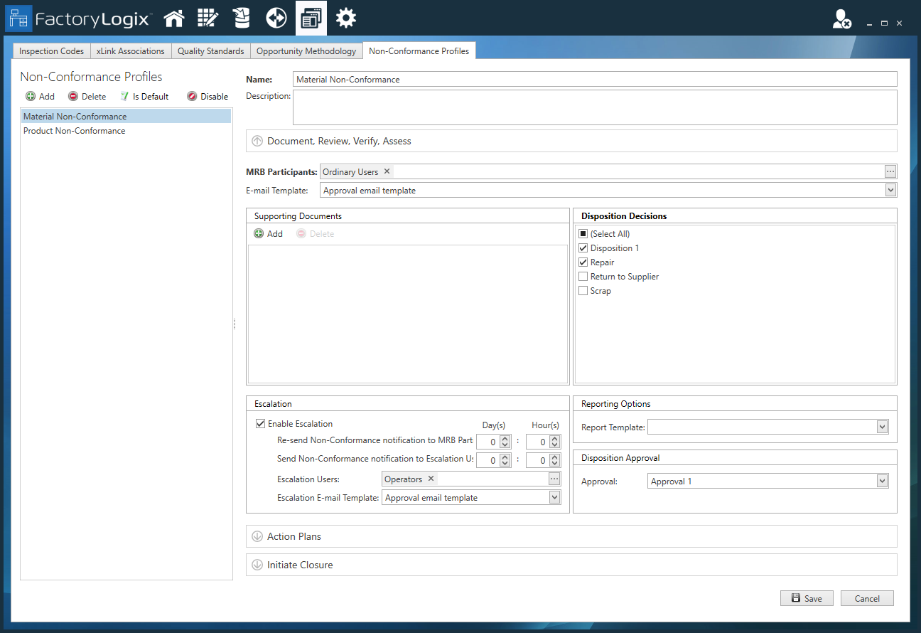 Create a non-conformance profile
