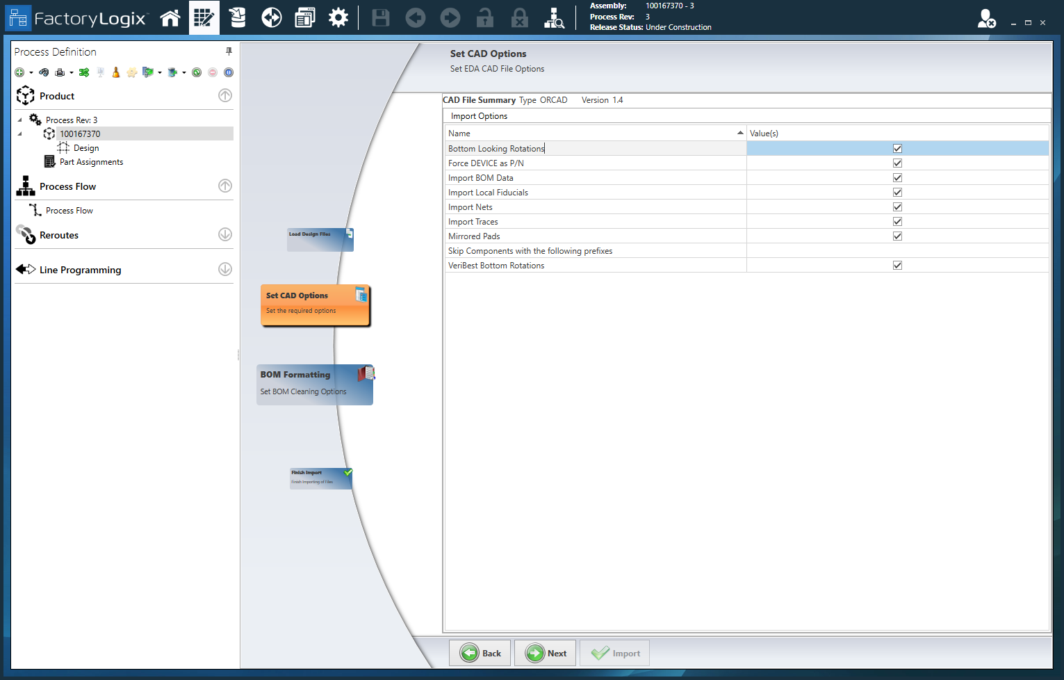 Set CAD options page